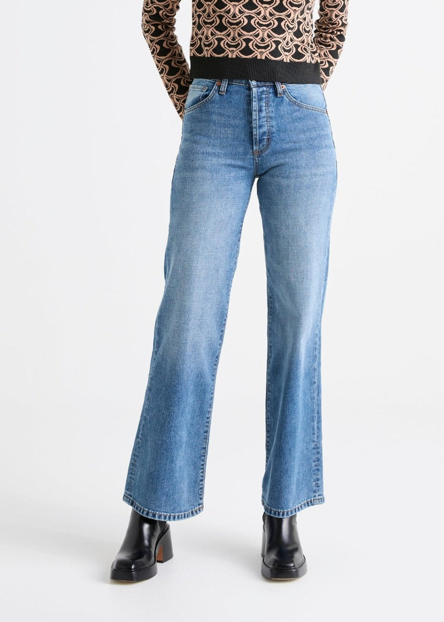 Women's High Rise Wide Leg Blue Stretch Jeans