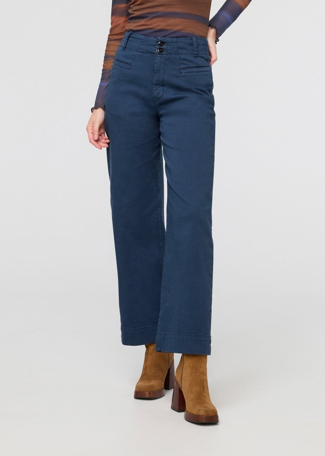Women's Dark Blue High Rise Twill Trouser